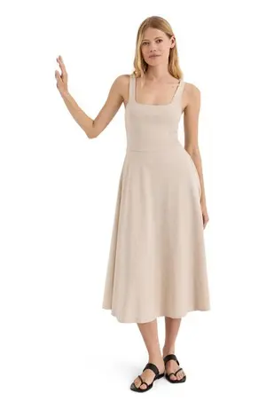 PACT Fit & Flare Square Neck Organic Cotton Dress - Flax Heather