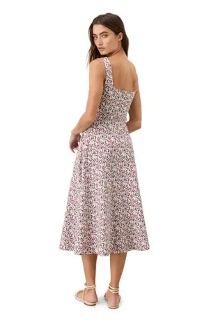 PACT Fit & Flare Square Neck Organic Cotton Dress Paradise Petals Cream