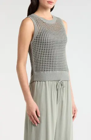 Splendid Camellia Open Knit Sleeveless Sweater - Eucalyptus Green
