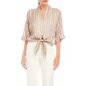 Fifteen Twenty Bernice Stripe Tie Front Shirt - Khaki