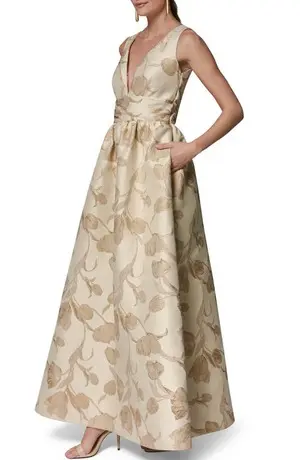 Donna Karan New York Floral Metallic Jacquard Gown