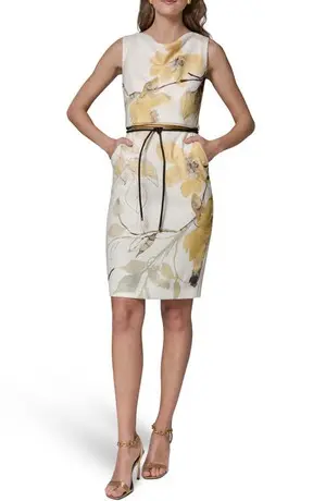 Donna Karan New York Floral Cowl Neck Sheath Dress - Limoncello Multi