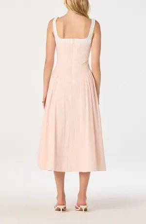 Astr The Label Hazel Ticking Stripe Midi Dress - Pink Stripe
