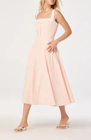 Astr The Label Hazel Ticking Stripe Midi Dress - Pink Stripe