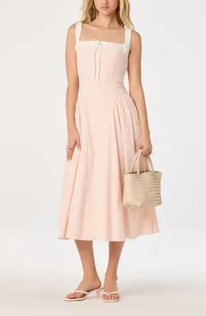 Astr The Label Hazel Ticking Stripe Midi Dress - Pink Stripe