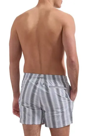 Bugatchi Cruz Diamond Stripe Print Swim Trunks - Platinum