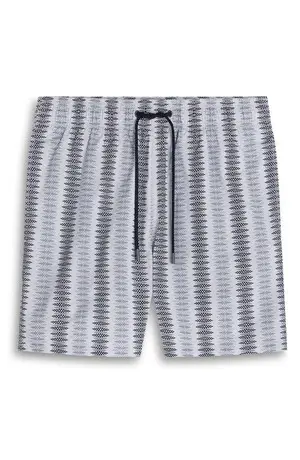 Bugatchi Cruz Diamond Stripe Print Swim Trunks - Platinum