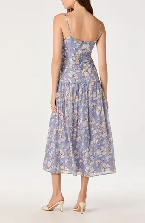 Astr The Label Ava Floral Drop Waist Midi Dress - Blue White Floral