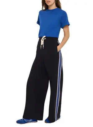 Mint Velvet Side Stripe Wide Trousers - Navy