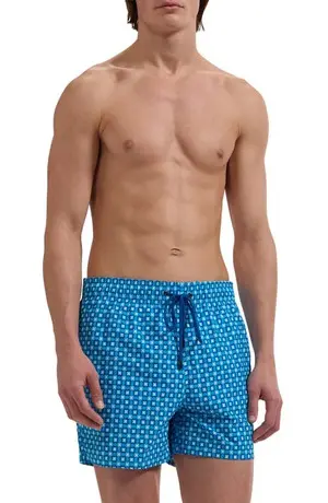 Bugatchi Kai Geo Print Swim Trunks - Aqua
