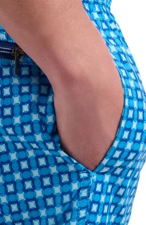 Bugatchi Kai Geo Print Swim Trunks - Aqua