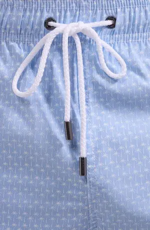 Bugatchi Kai Palm Print Swim Trunks - Vista Blue