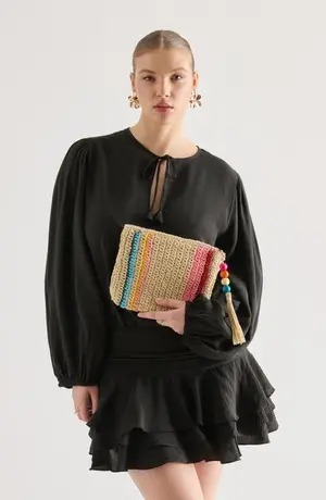 Dolce Vita Astra Raffia Clutch - Multi Pink