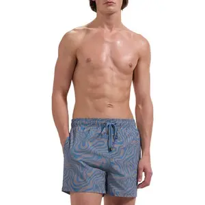 Bugatchi Cruz Wave Print Swim Trunks - Taupe