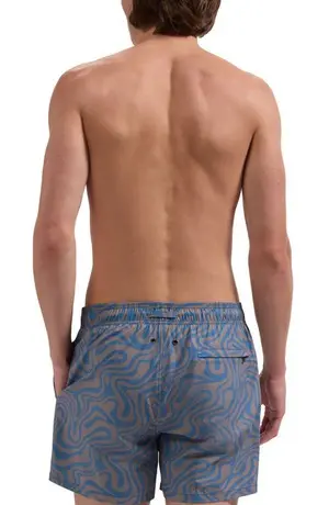 Bugatchi Cruz Wave Print Swim Trunks - Taupe