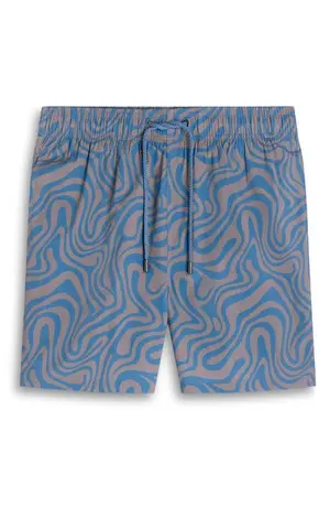 Bugatchi Cruz Wave Print Swim Trunks - Taupe