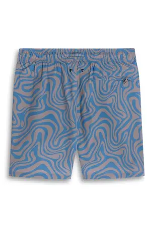 Bugatchi Cruz Wave Print Swim Trunks - Taupe