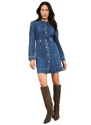 Mint Velvet Denim Puff Sleeve Mini Dress