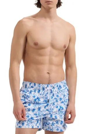 Bugatchi Kai Tropical Print Swim Trunks - Classic Blue