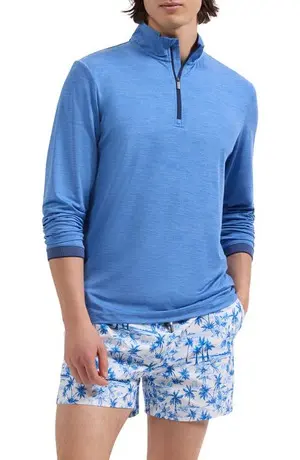 Bugatchi Tropical Print Swim Trunks - Classic Blue