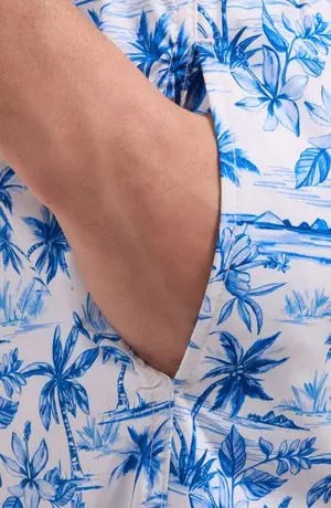 Bugatchi Tropical Print Swim Trunks - Classic Blue