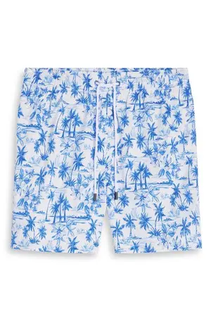 Bugatchi Tropical Print Swim Trunks - Classic Blue