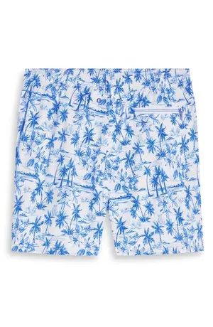 Bugatchi Tropical Print Swim Trunks - Classic Blue