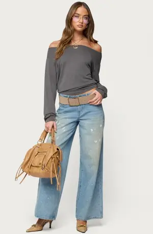 EDIKTED Off-the-shoulder Top - Dark-gray