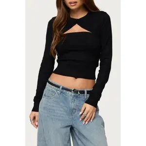 EDIKTED Strapless Knit Top & Shrug Set - Black