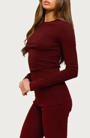 EDIKTED Ivanne Long Sleeve Stretch Cotton Top - Burgundy
