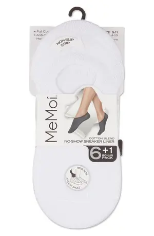 MEMOI 7-pair No Show Sneaker Liner Socks - White