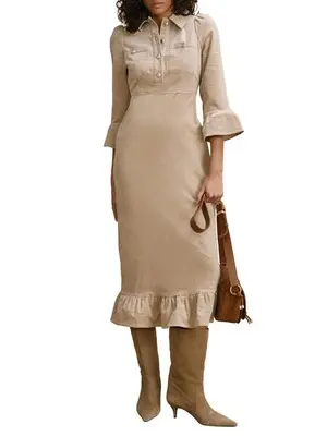 Mint Velvet Corduroy Shirt Midi Dress - Neutral