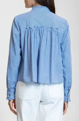 APNY Ruffle Detail Cotton Gingham Button-up Shirt
