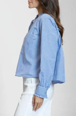 APNY Ruffle Detail Cotton Gingham Button-up Shirt