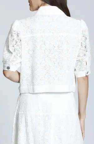 APNY Elbow Sleeve Lace Trucker Jacket - White