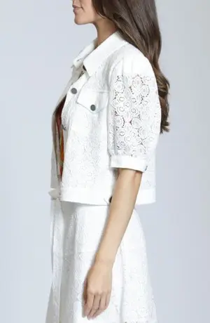 APNY Elbow Sleeve Lace Trucker Jacket - White