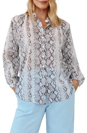 Bella Dahl Print Shirred Shirt - Blush Snake Print