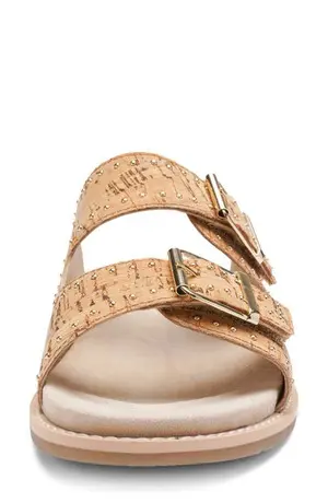 ARA Elm Studded Buckle Strap Slide Sandal - Natural