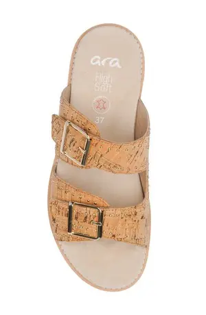 ARA Elm Studded Buckle Strap Slide Sandal - Natural