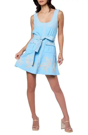 CIEBON Embroidered Fit & Flare Minidress - Denim Blue