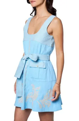 CIEBON Embroidered Fit & Flare Minidress - Denim Blue