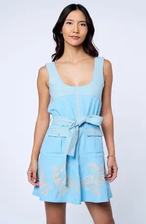 CIEBON Embroidered Fit & Flare Minidress - Denim Blue