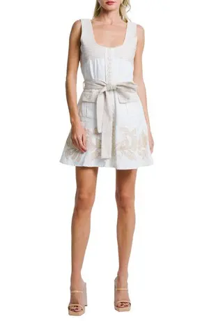CIEBON Embroidered Fit & Flare Minidress - Off White