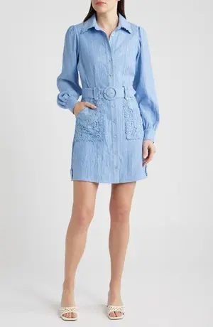 CIEBON Vivian Lace Trim Shirtdress - Blue
