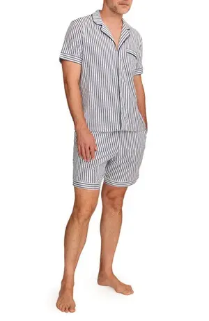 PETITE PLUME Stripe Pima Cotton Short Pajamas - Navy