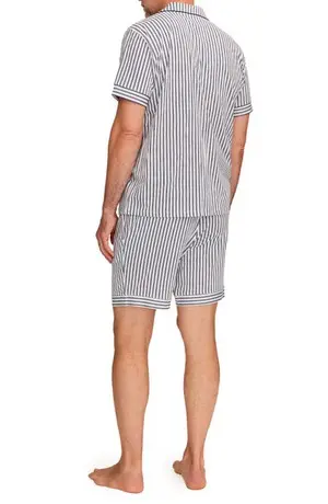 PETITE PLUME Stripe Pima Cotton Short Pajamas - Navy