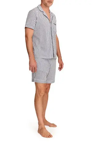 PETITE PLUME Stripe Pima Cotton Short Pajamas - Navy