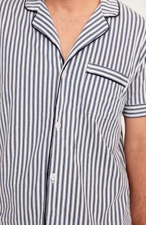 PETITE PLUME Stripe Pima Cotton Short Pajamas - Navy