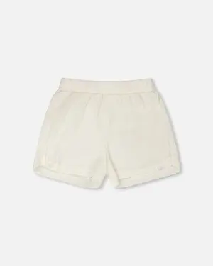 DEUX PAR DEUX Crinkle Jersey Elastic Waist Shorts - Off-white