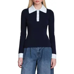 Avec Les Filles Long Sleeve Polo - Navy Colorblock